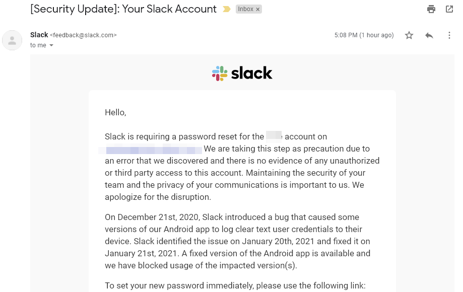 That Slack email you just got asking to reset your password is legit ...