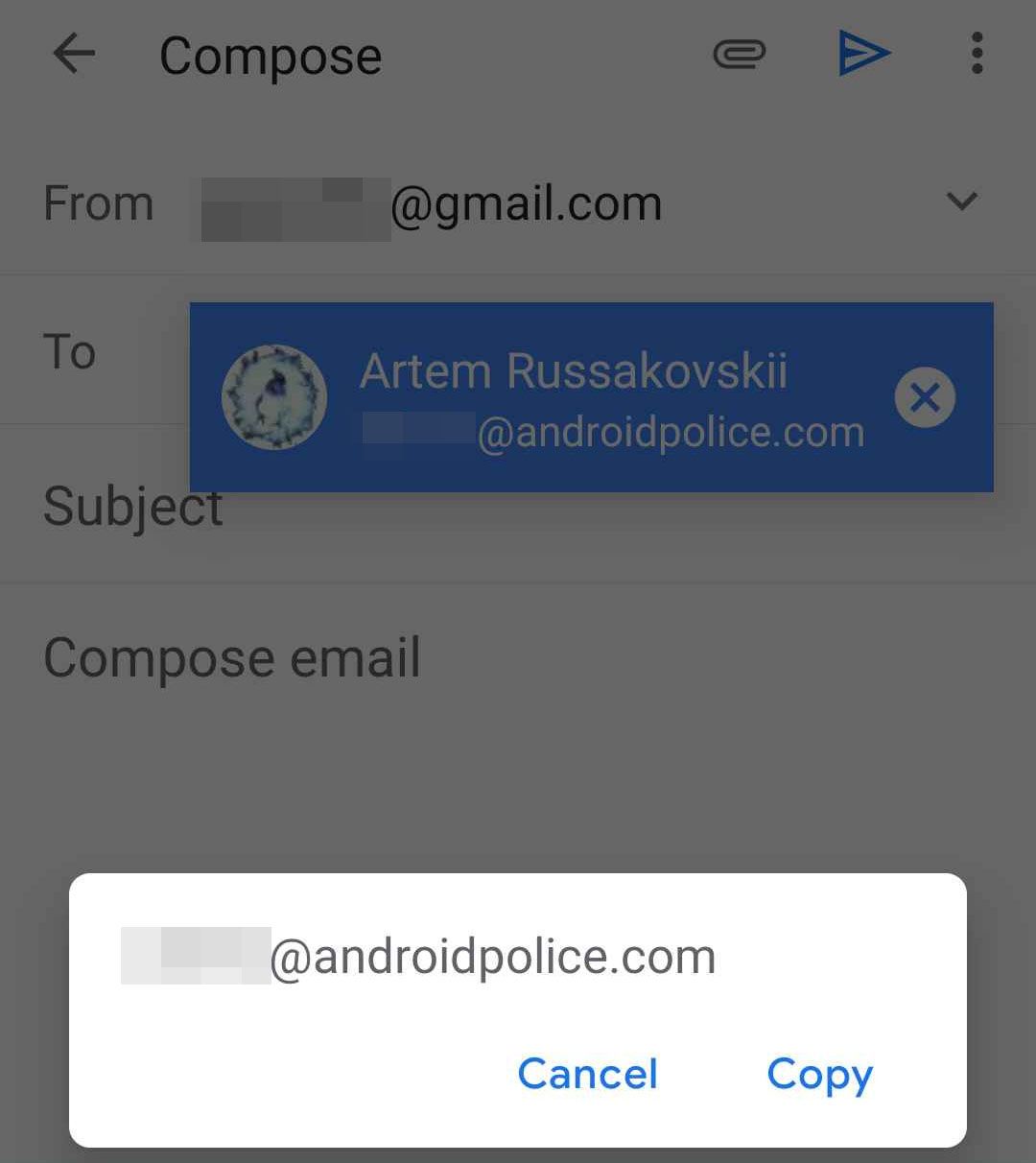 Gmail for Android makes it easier to copy and paste email addresses