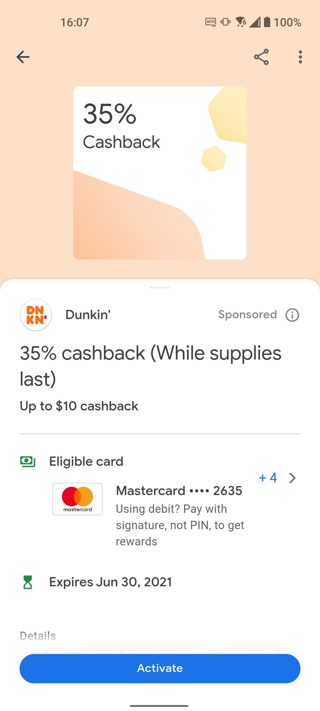 You want up to 35% cashback from Dunkin'? Google Pay is your friend