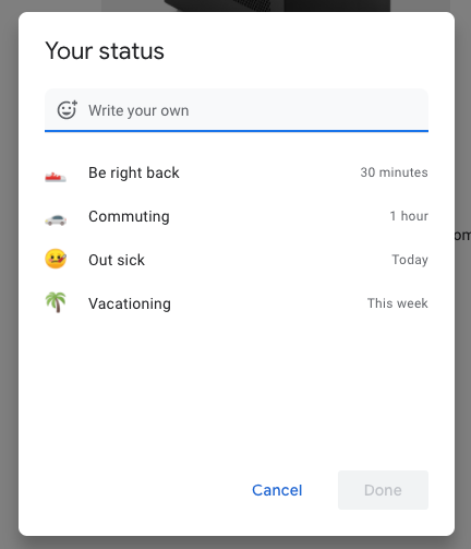Google Chat's custom statuses are now live on mobile devices