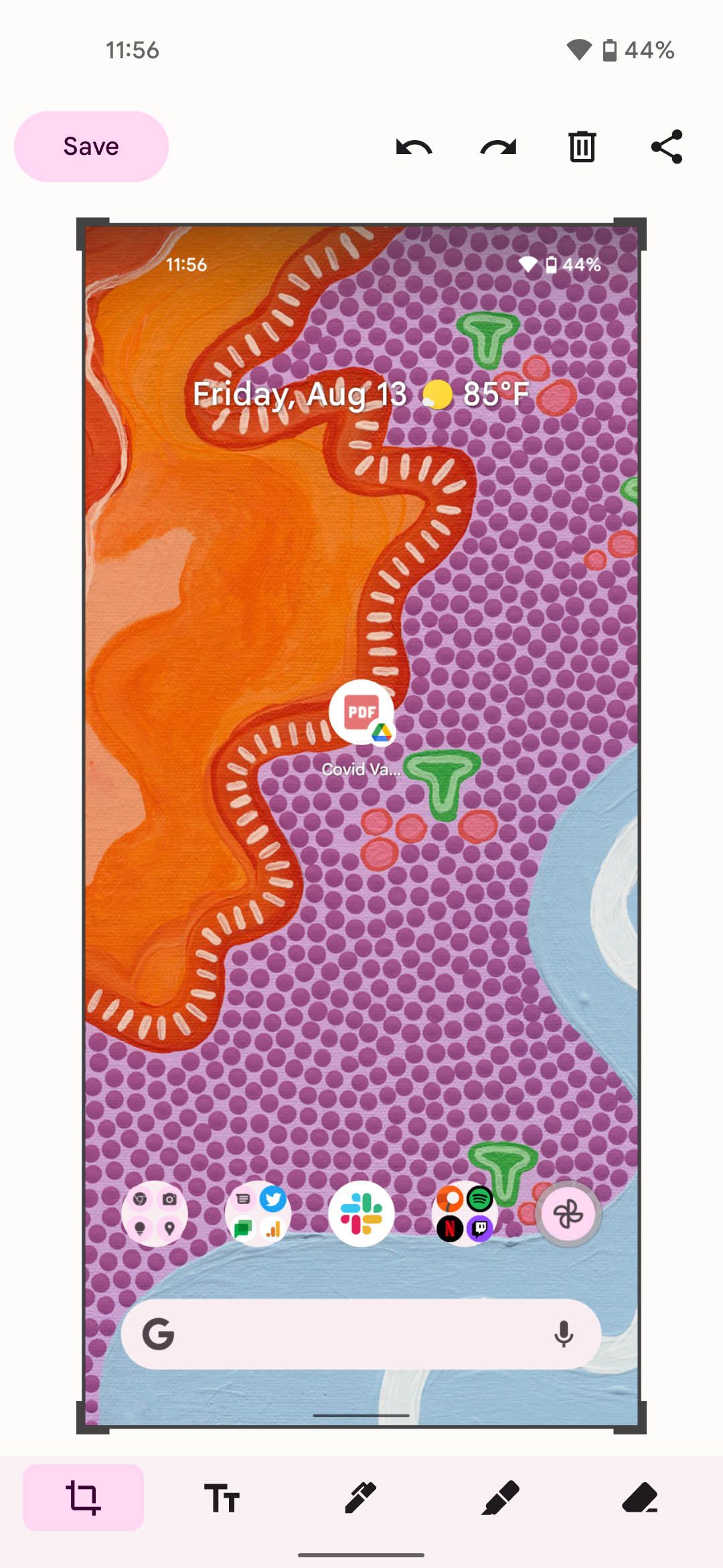 Even Android 12's cropping tool has picked up dynamic theming in Beta 4