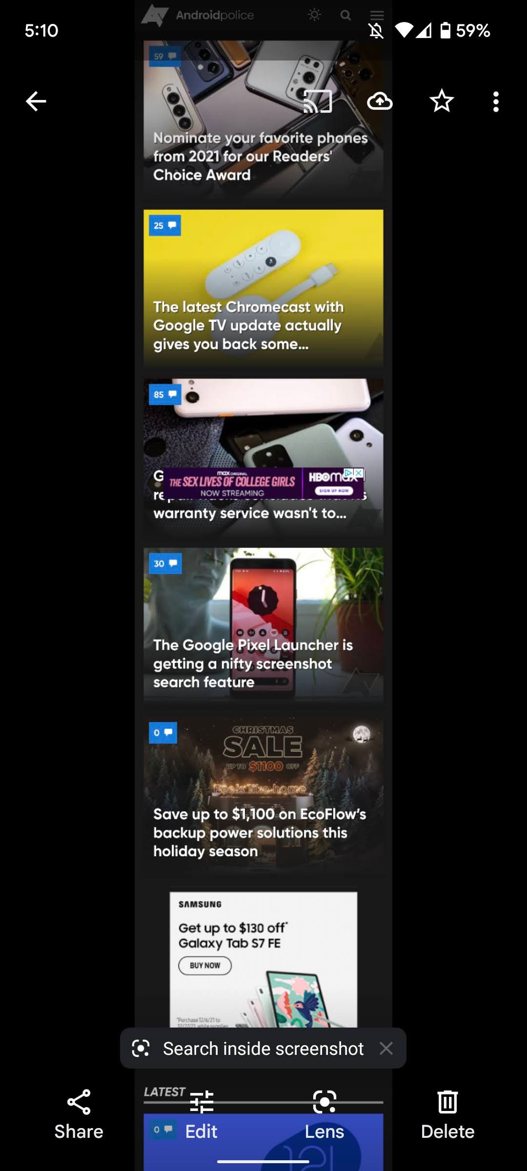 Chrome finally works with Android 12's scrolling screenshot tool