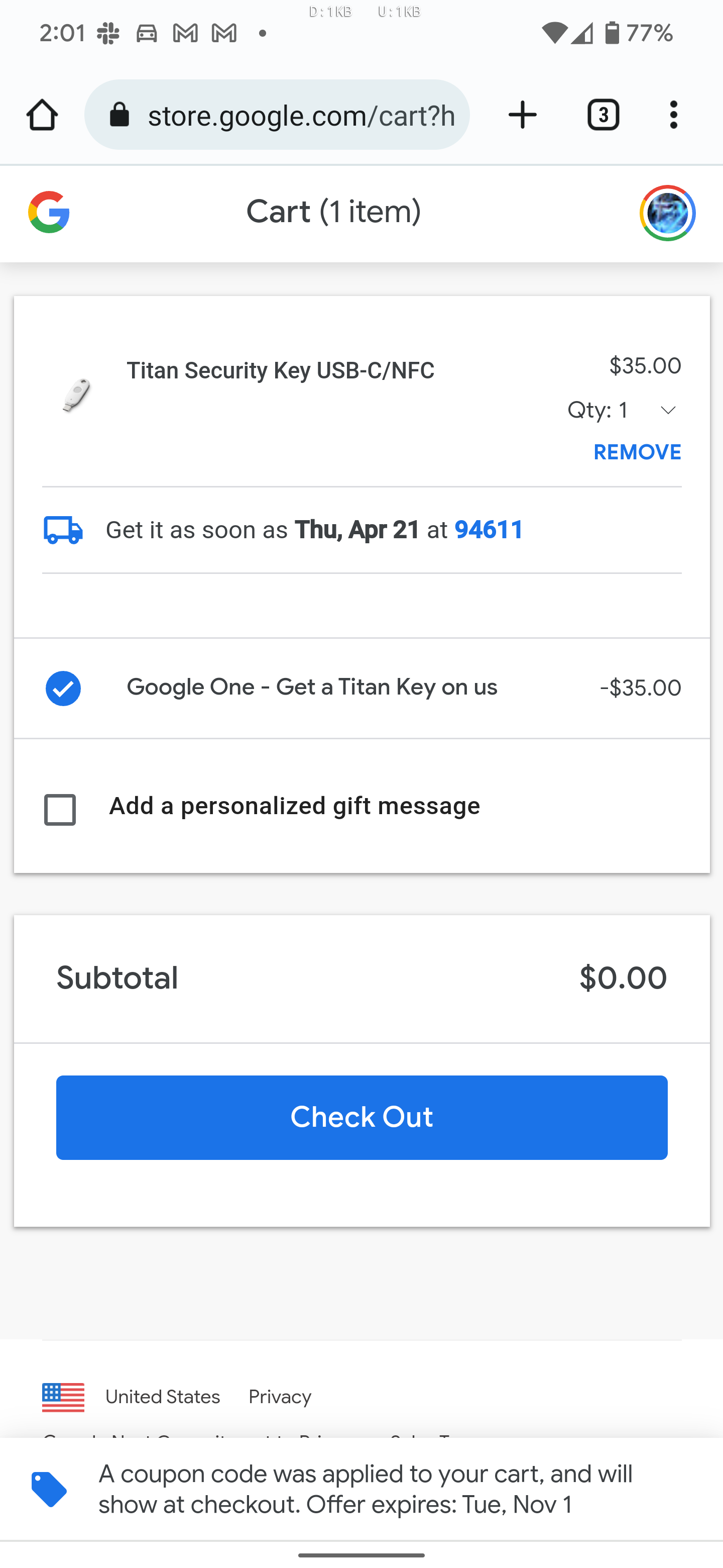 Premium Google One subscribers can get a free Titan 2FA key