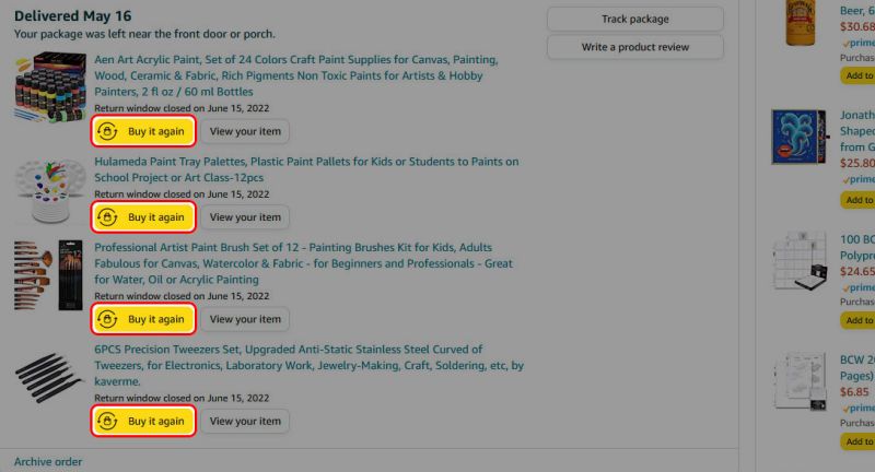 How to quickly reorder items on Amazon