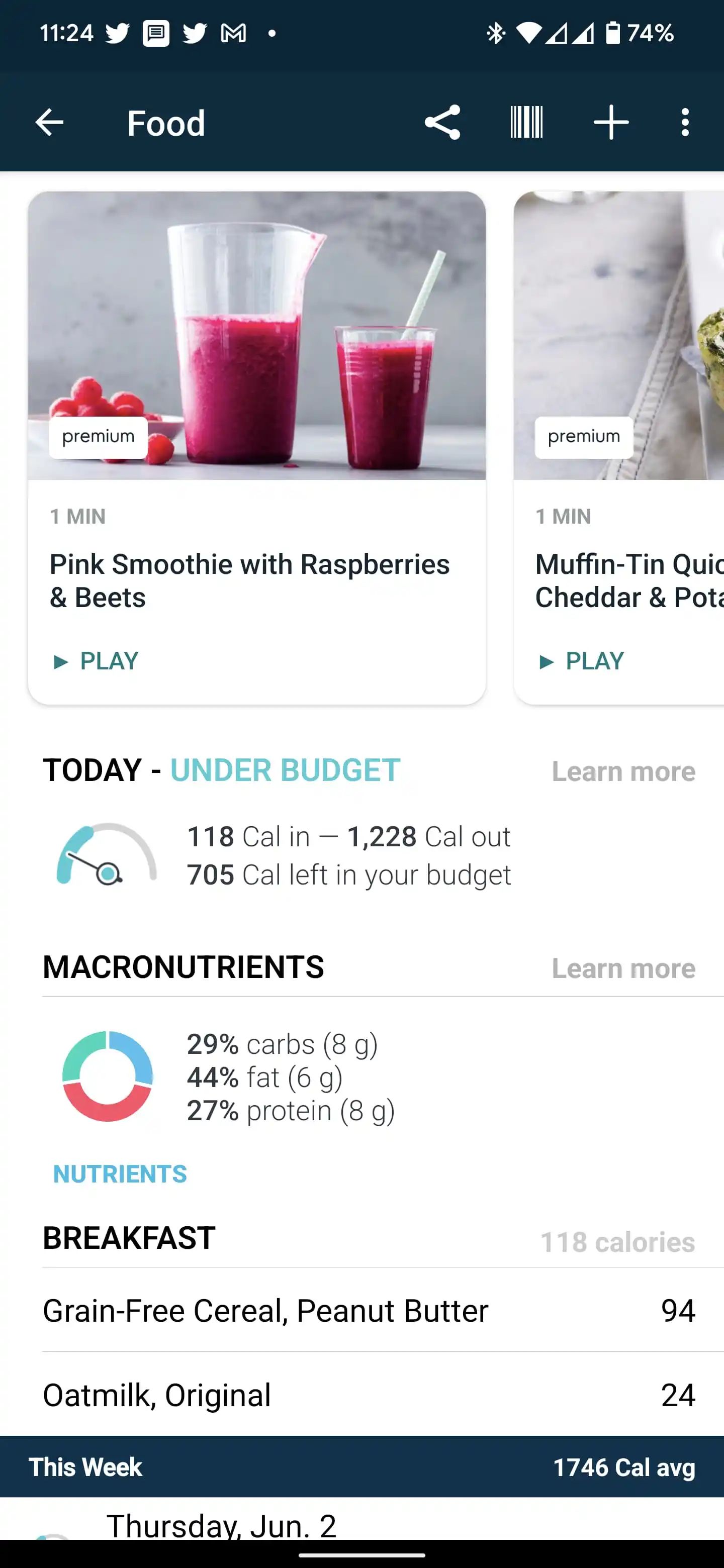 Fitbit app's Nutrient page is showing the wrong numbers