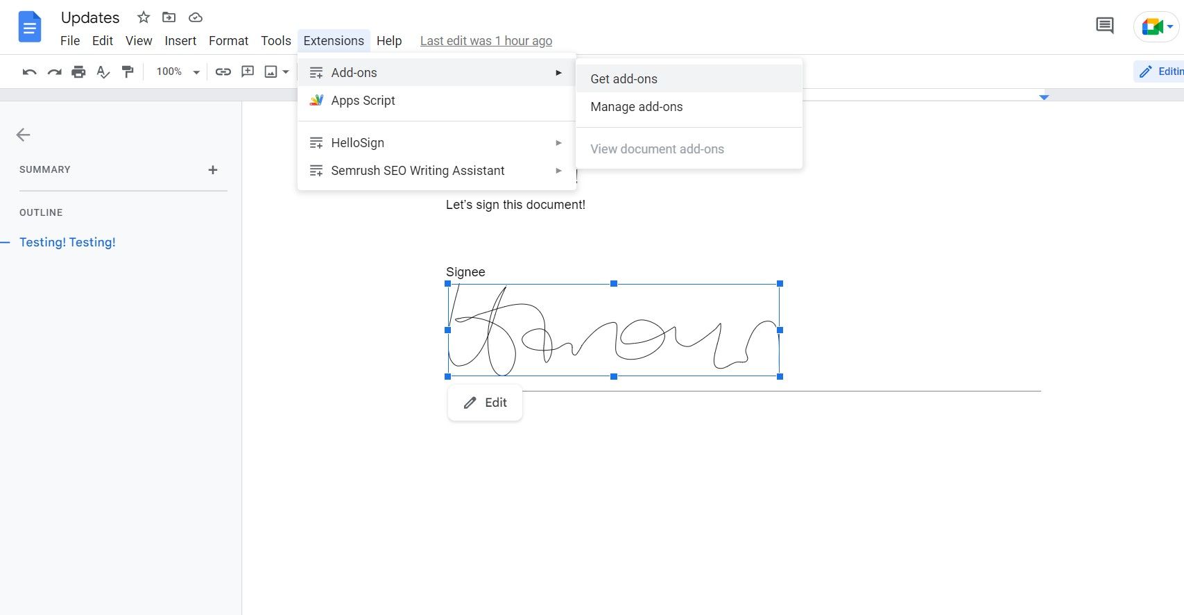 How to create and add your signature to a Google Doc