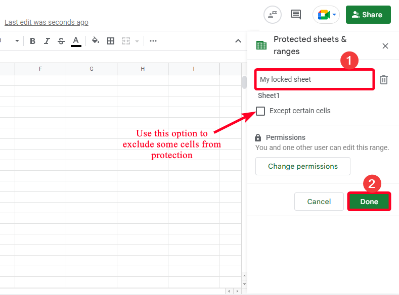 Google Sheets: How to lock cells