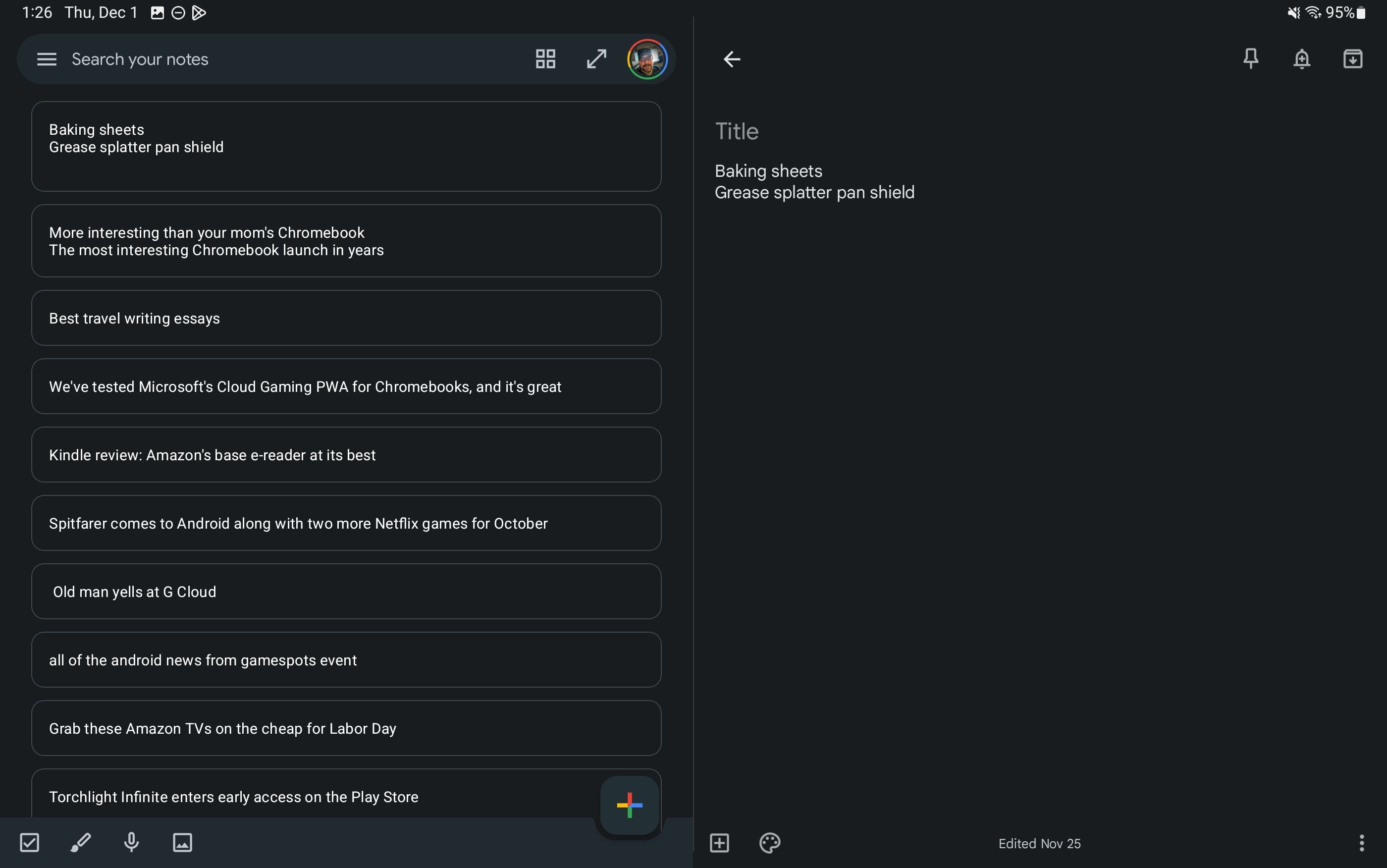 Google Keep's new two-pane layout is hitting more tablets