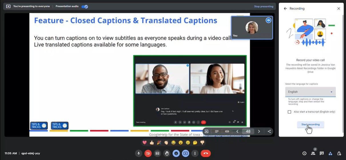 Google Meet: How to save captions with a Meet recording