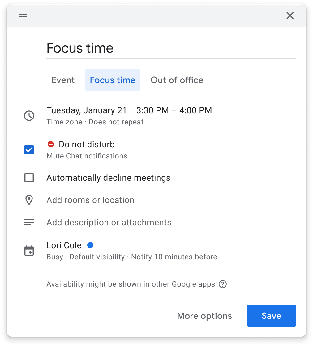 Google Calendar now allows muting Chat notifications