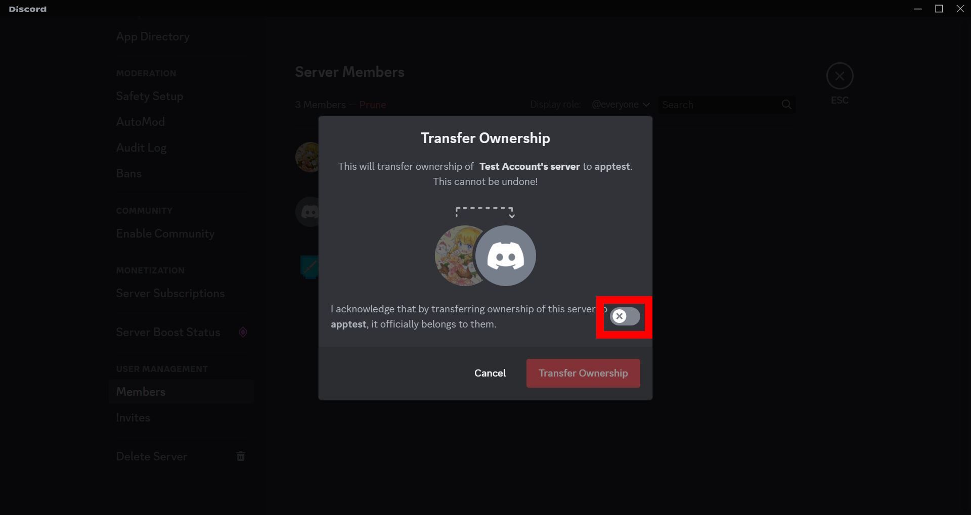 How to transfer ownership on Discord