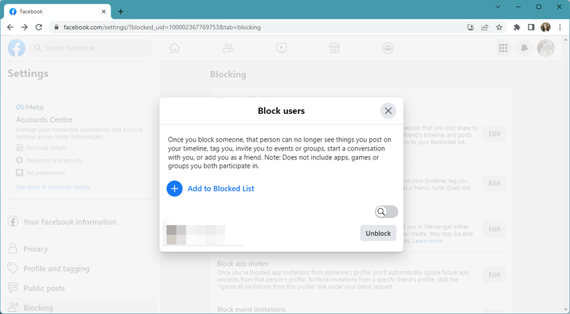 How to block and unblock Facebook users on your account