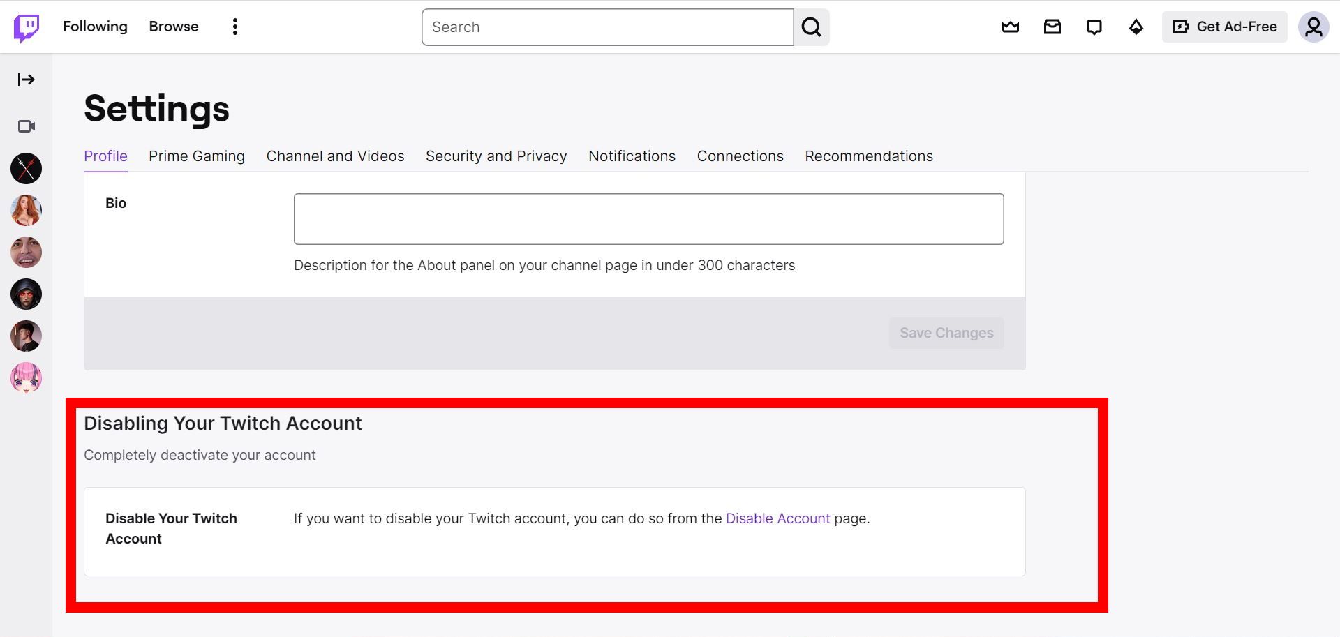 How to delete Twitch account