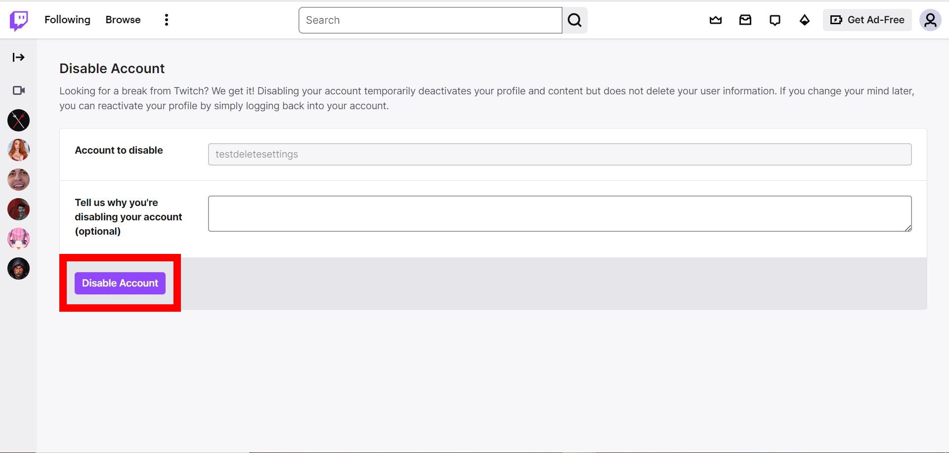 How to delete Twitch account