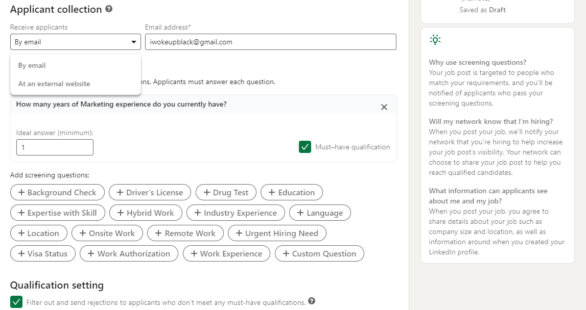 LinkedIn: How to post a job opening