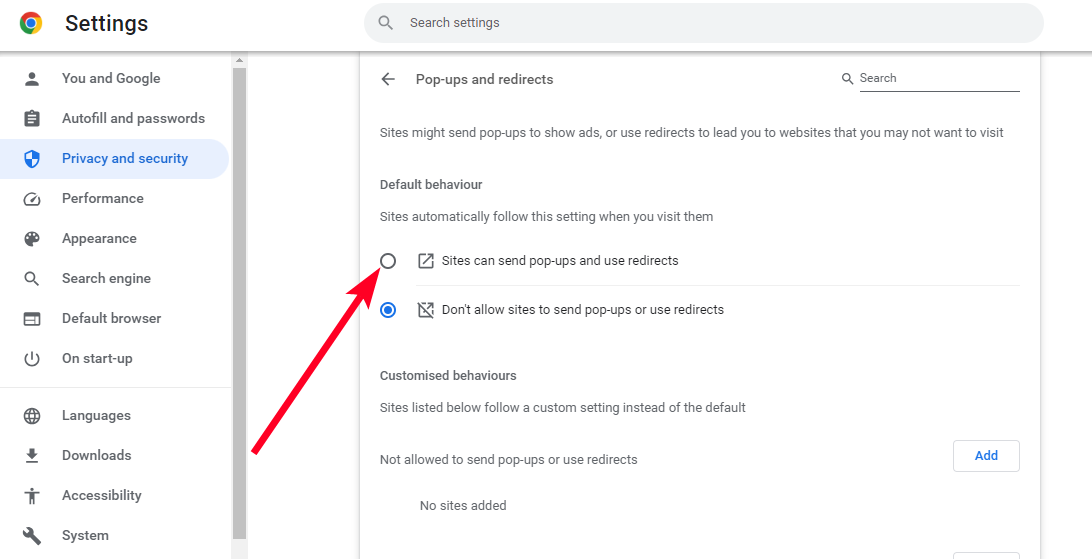 Google Chrome: How to disable the pop-up blocker