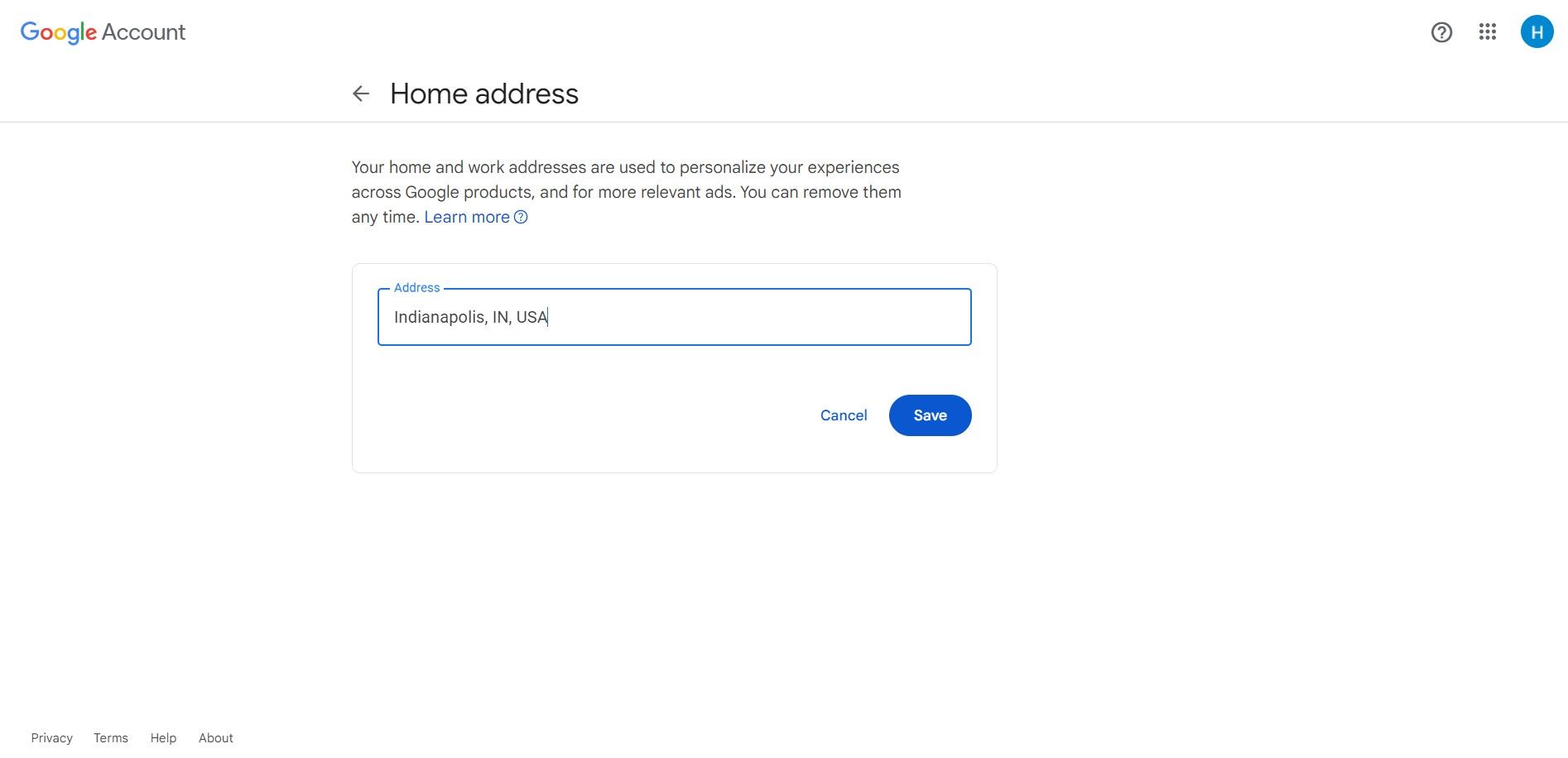 How to change the home address in your Google account