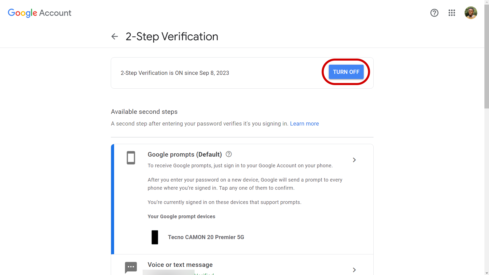 How to turn off Gmail's 2-step verification