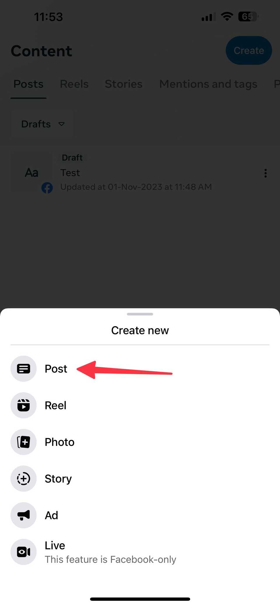 Facebook: How to find your post drafts