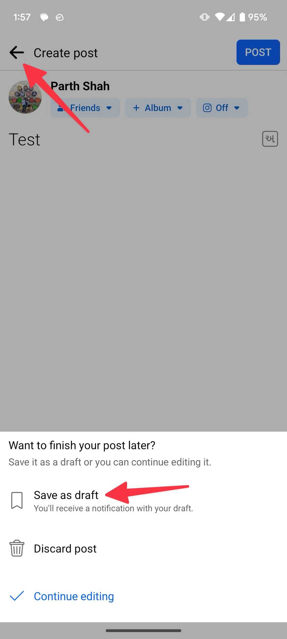 Facebook: How to find your post drafts