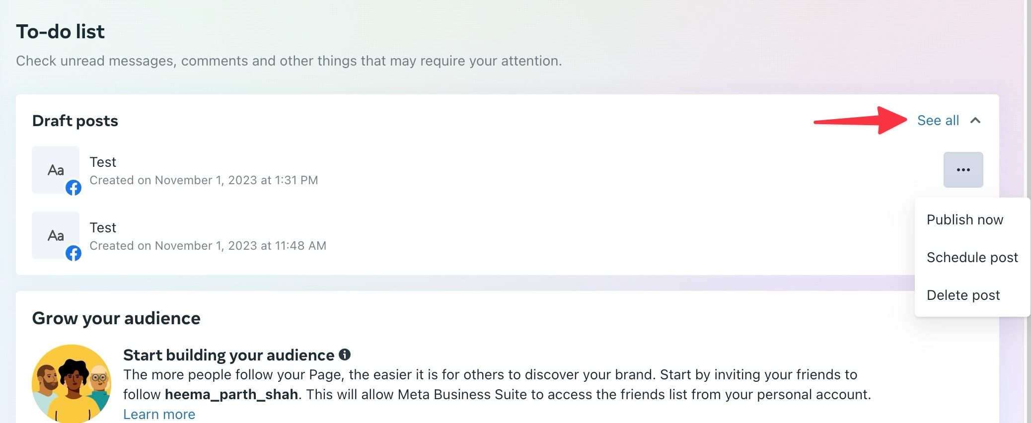 Facebook: How to find your post drafts