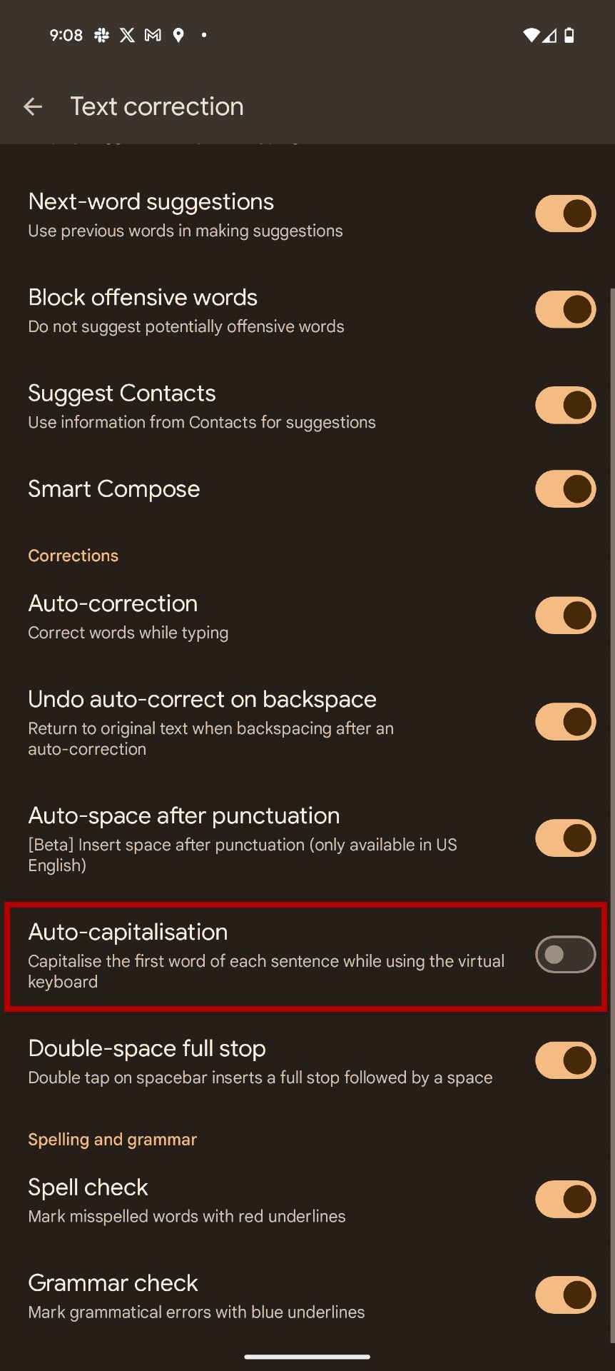 How to turn Google Docs autocapitalization on or off