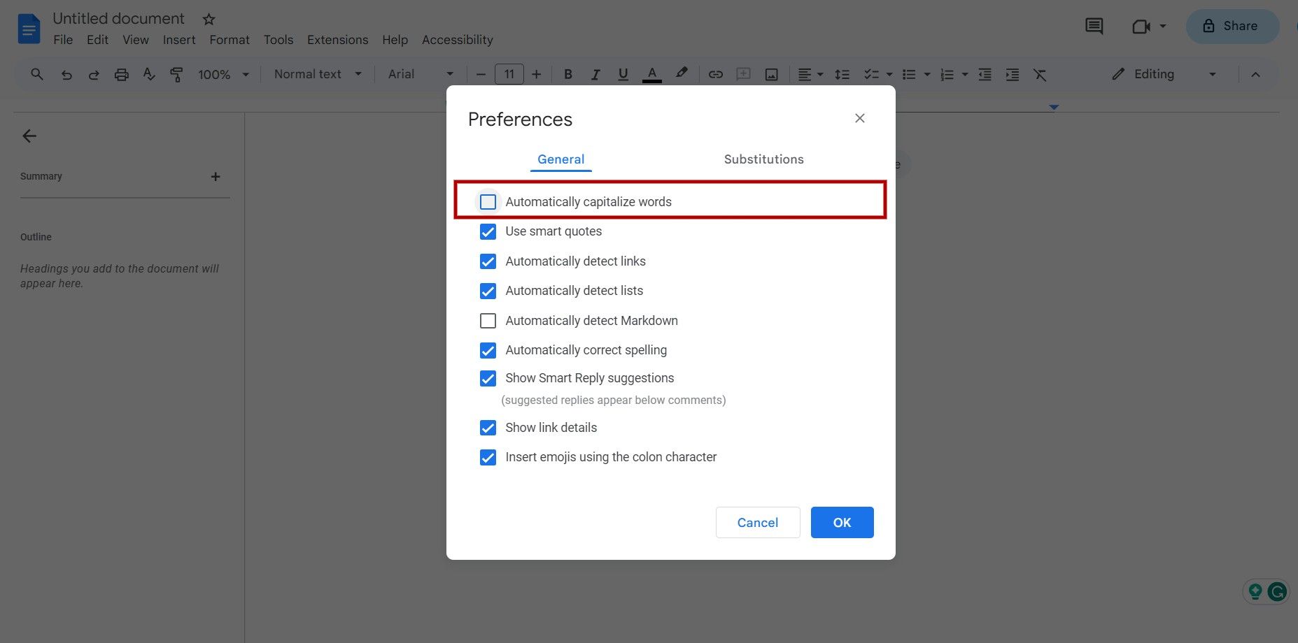 How to turn Google Docs autocapitalization on or off