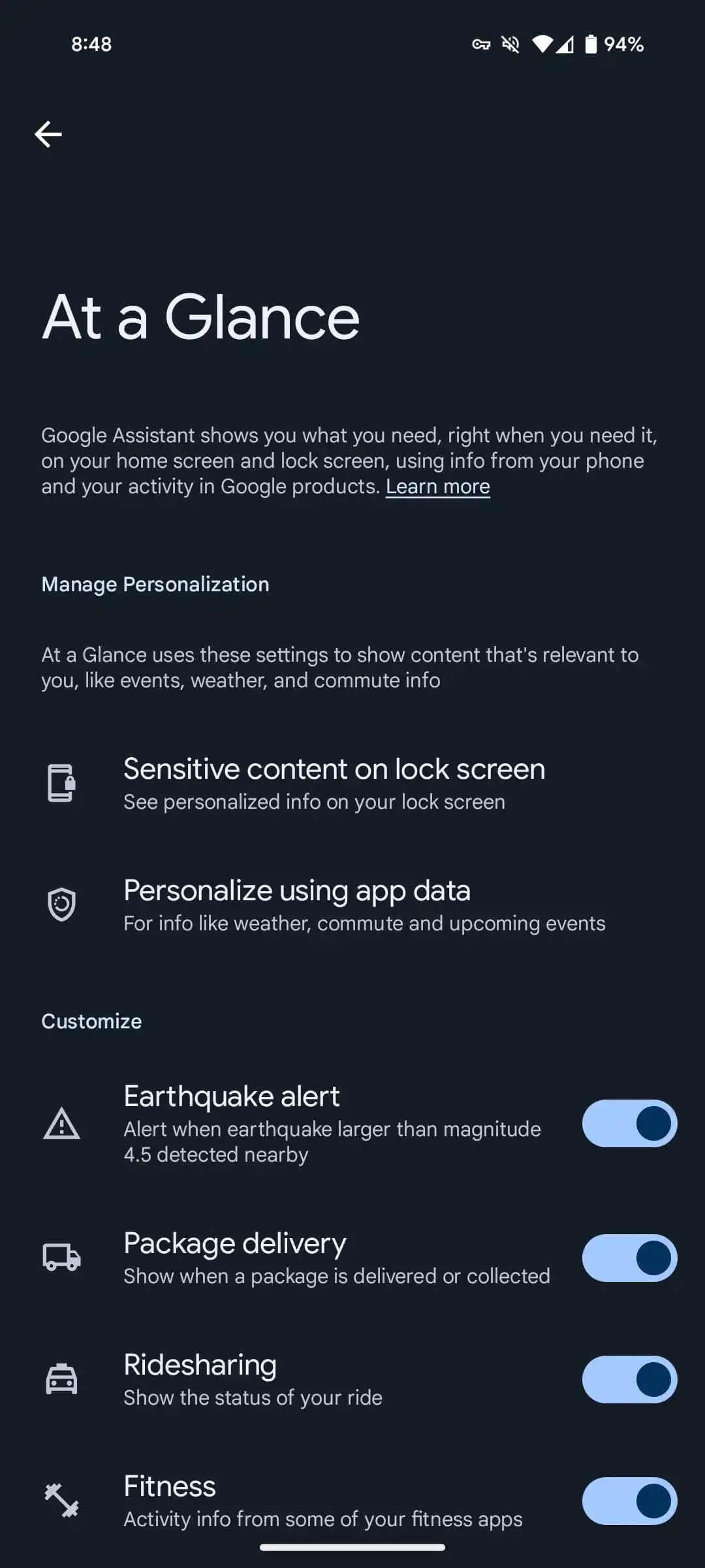 Google Pixel phones move all At a Glance settings to one place