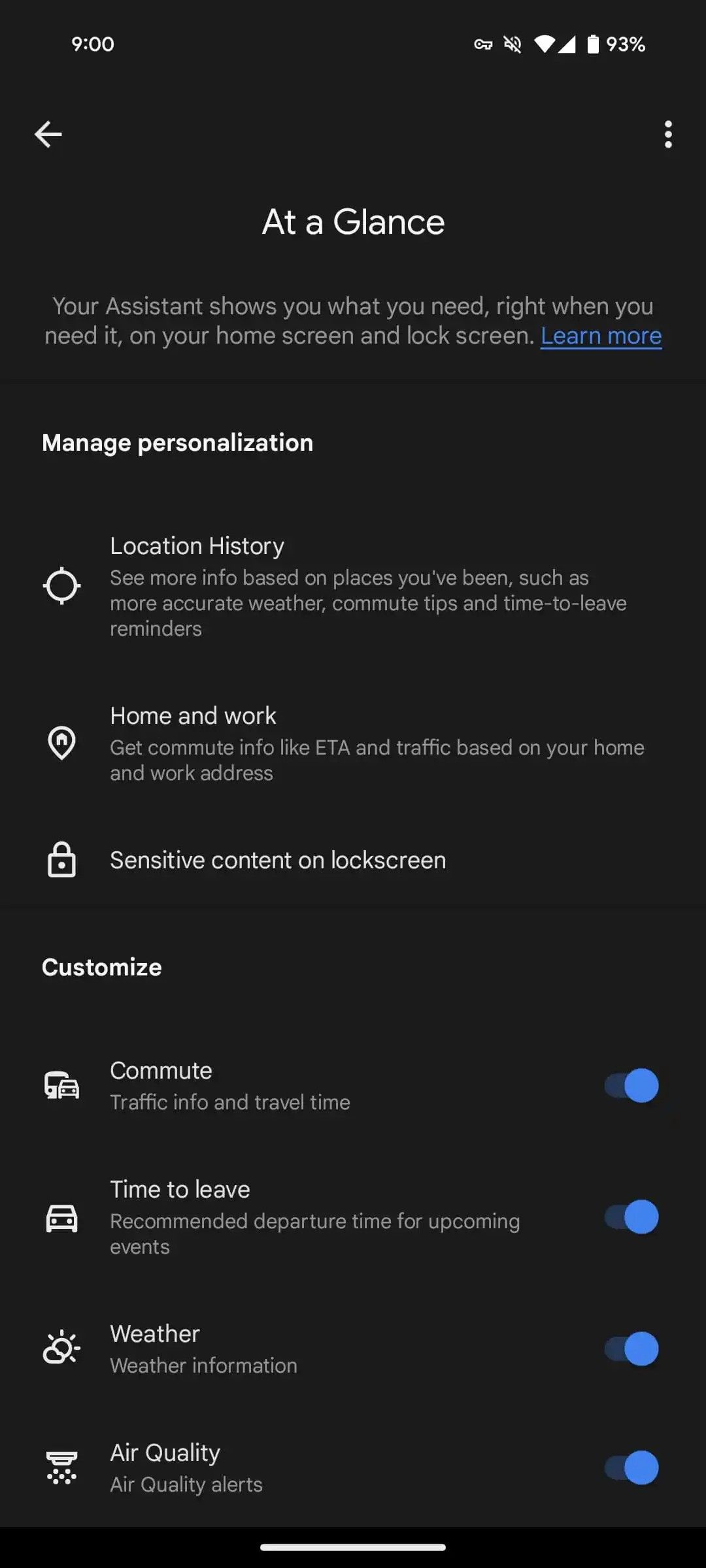 Google Pixel phones move all At a Glance settings to one place