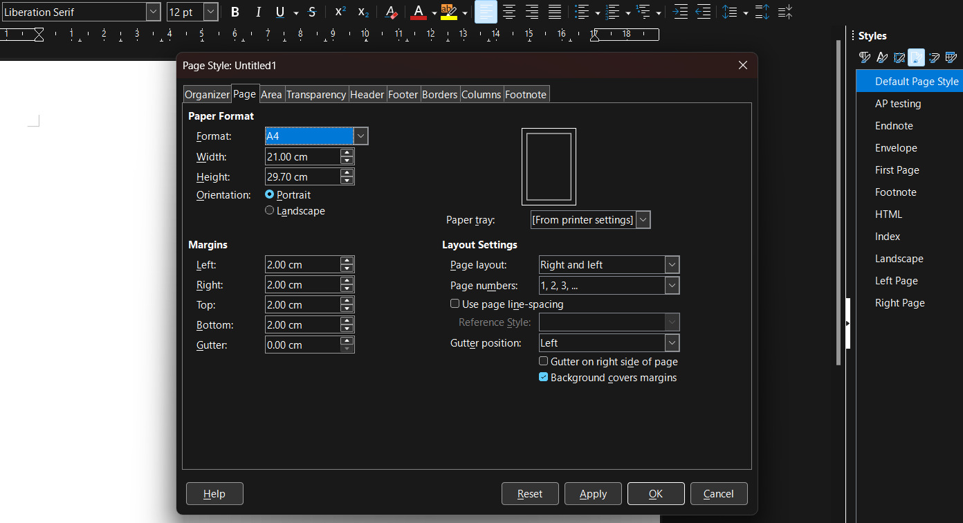 How to change page orientation in LibreOffice