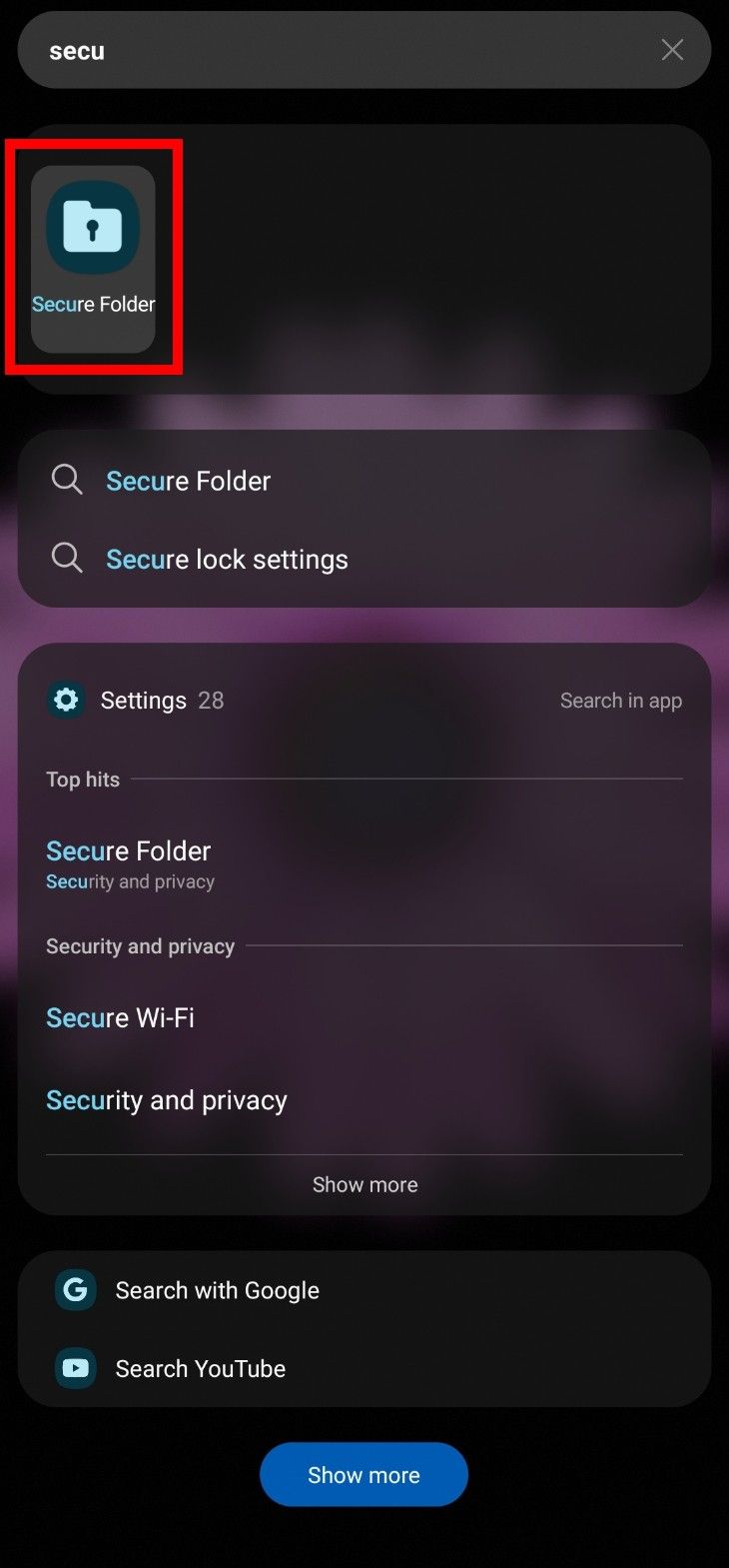 Where's the Secure Folder in the Samsung Gallery app?