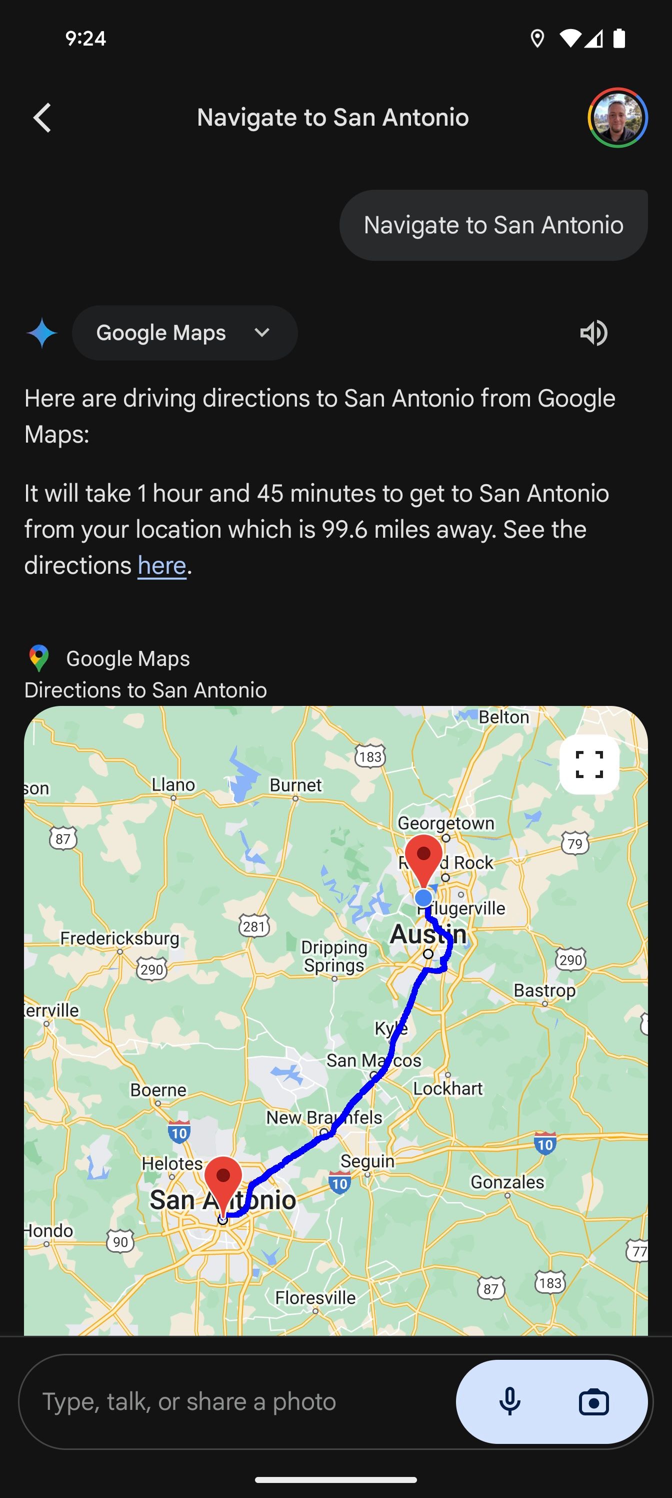 Gemini now automatically starts Google Maps navigation when asking for directions