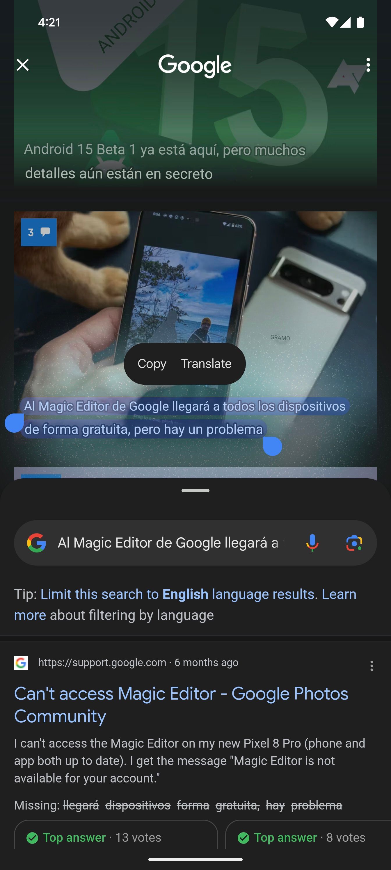 Instant translation with Circle to Search is now widely available