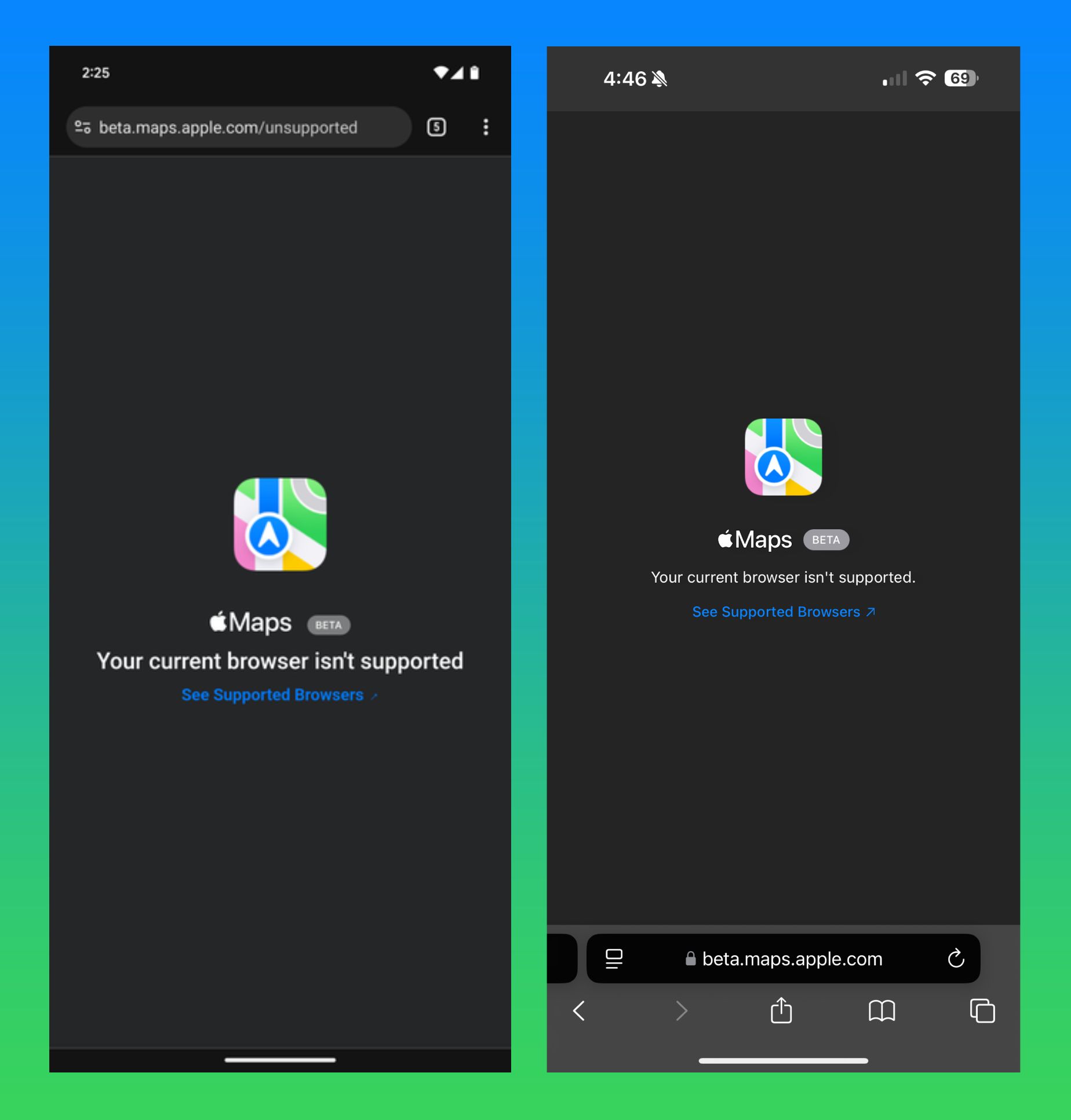 Apple Maps is finally available on the web, but Android browsers still can't use it