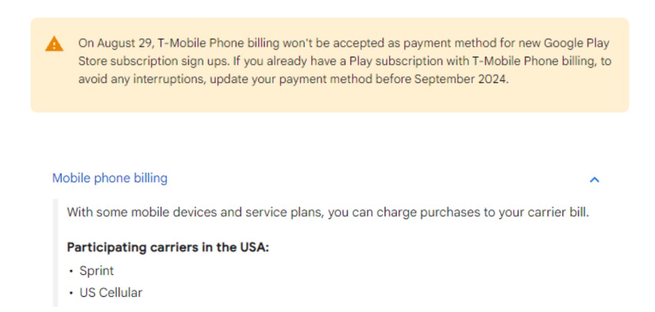 T-Mobile carrier billing will vanish from Google Play next week