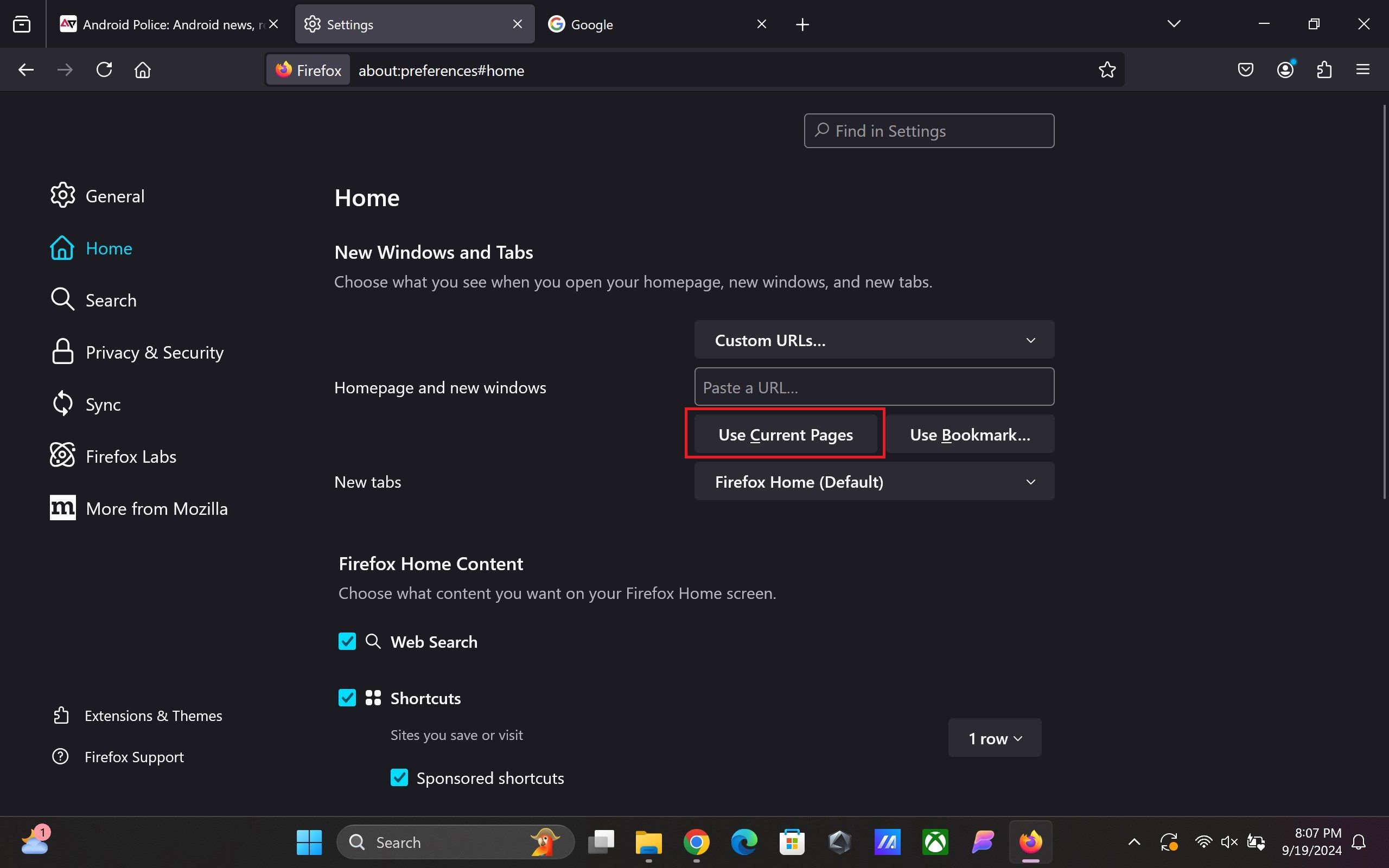 Firefox: How to change your homepage