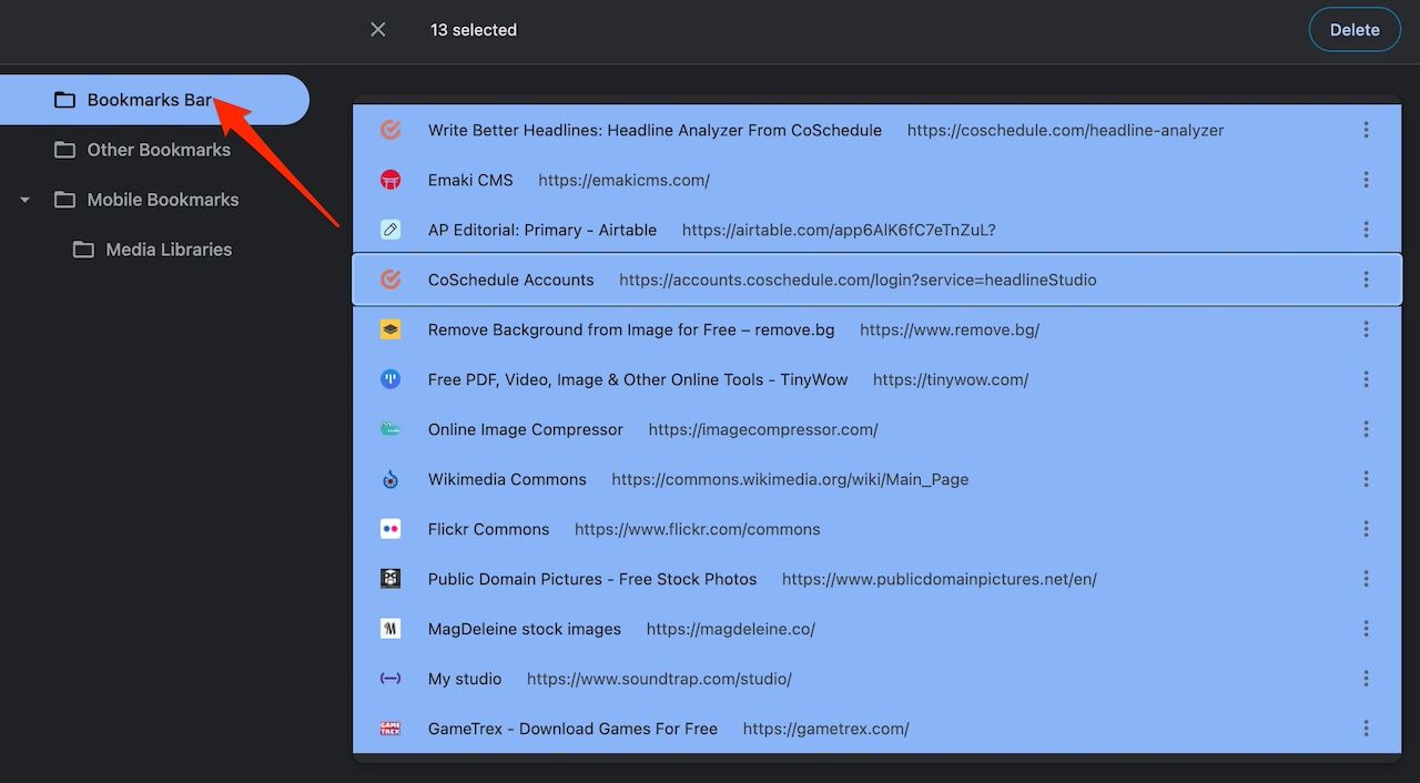 Google Chrome: How to delete all of your bookmarks