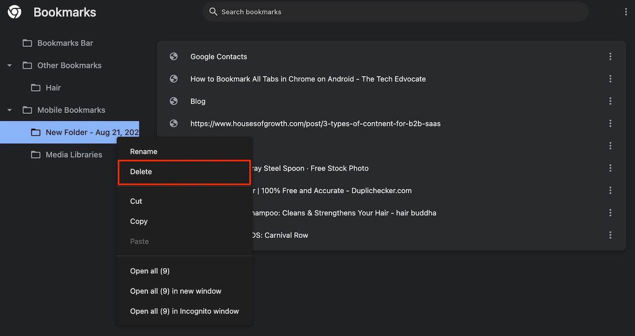 Google Chrome: How to delete all of your bookmarks