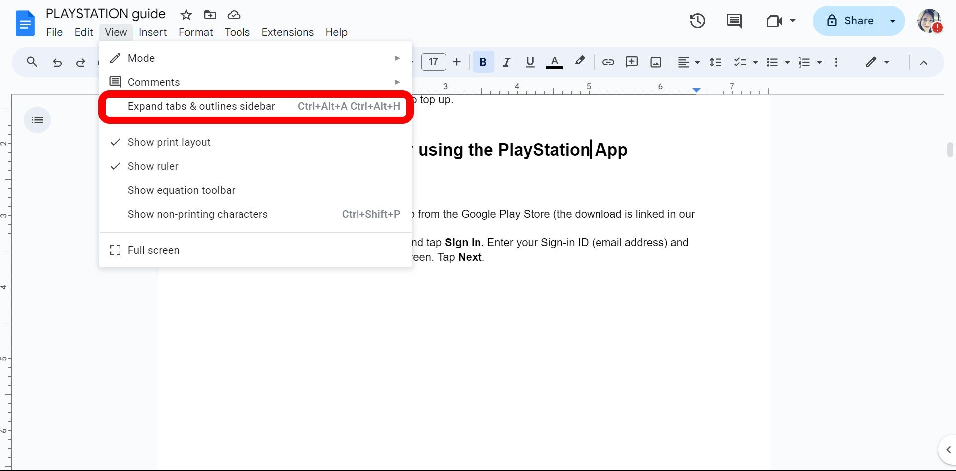 Google Docs: How to create an outline