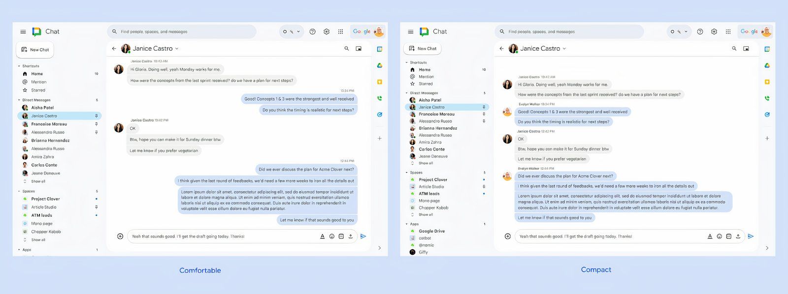Google Chat takes a page out of Gmail's book with new Compact view