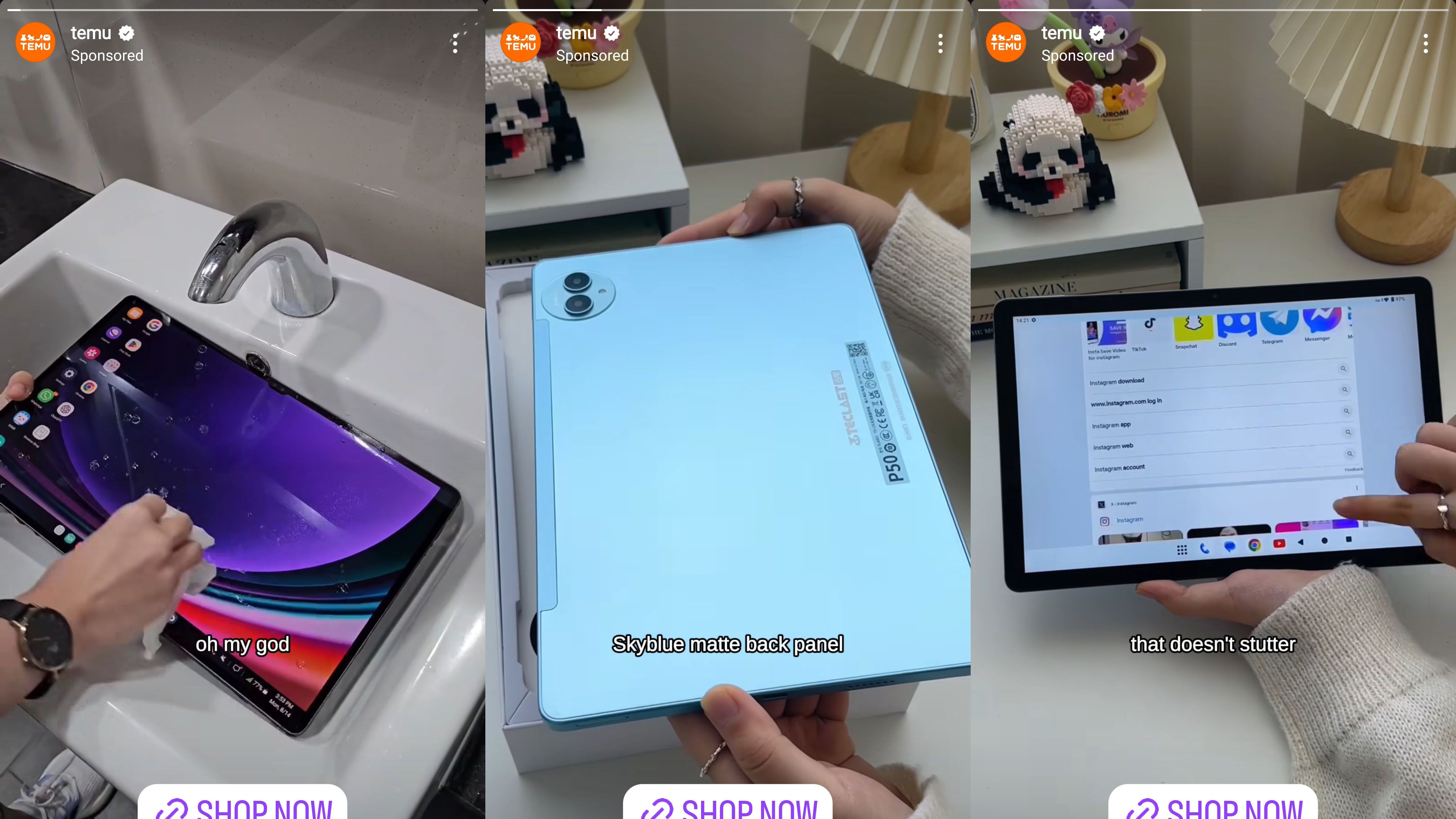 I can't escape this fake Temu tablet ad on Instagram